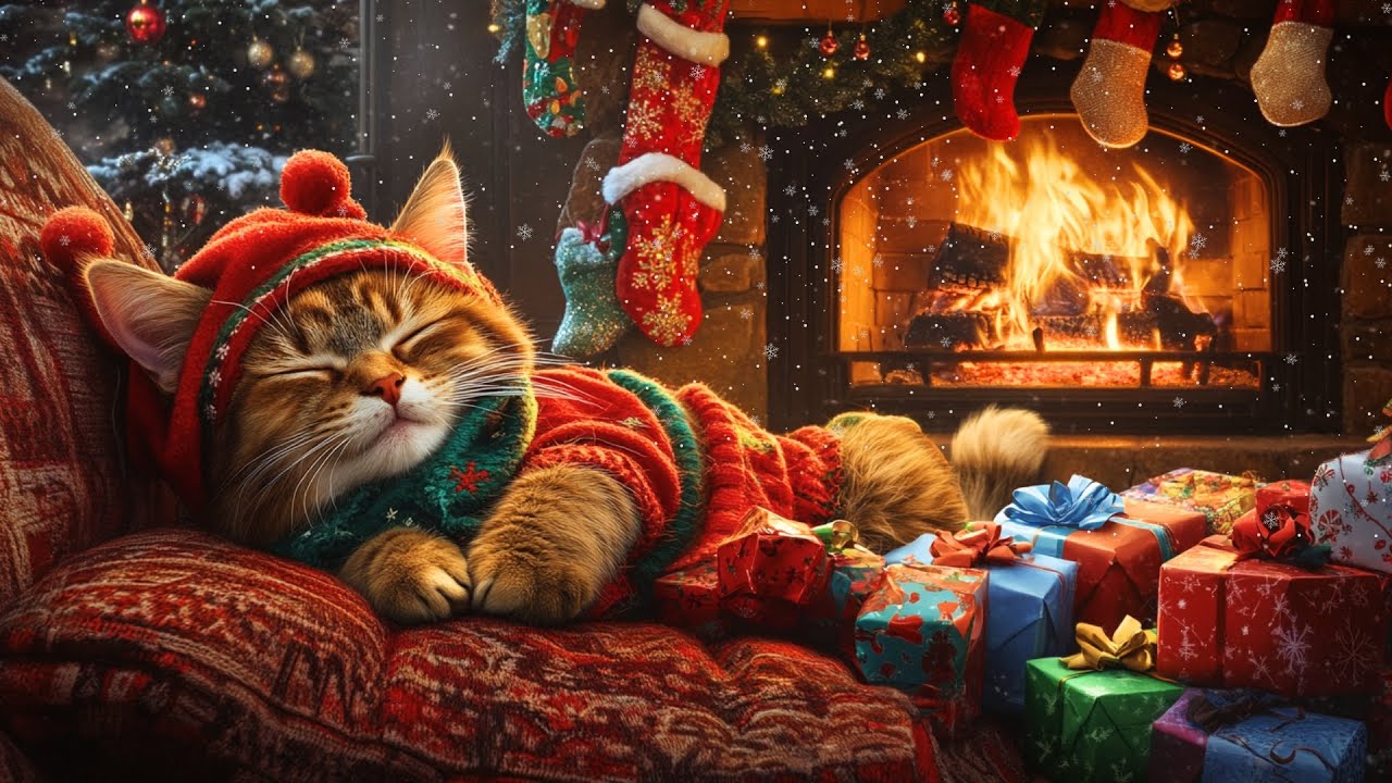 Christmas Music Cat ~ Christmas Jazz Instrumental Music & Fireplace ...