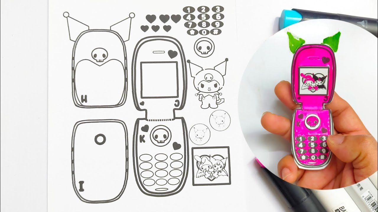 Make your own Kuromi Flip Cell Phone out of Paper #cellphonediy # ...
