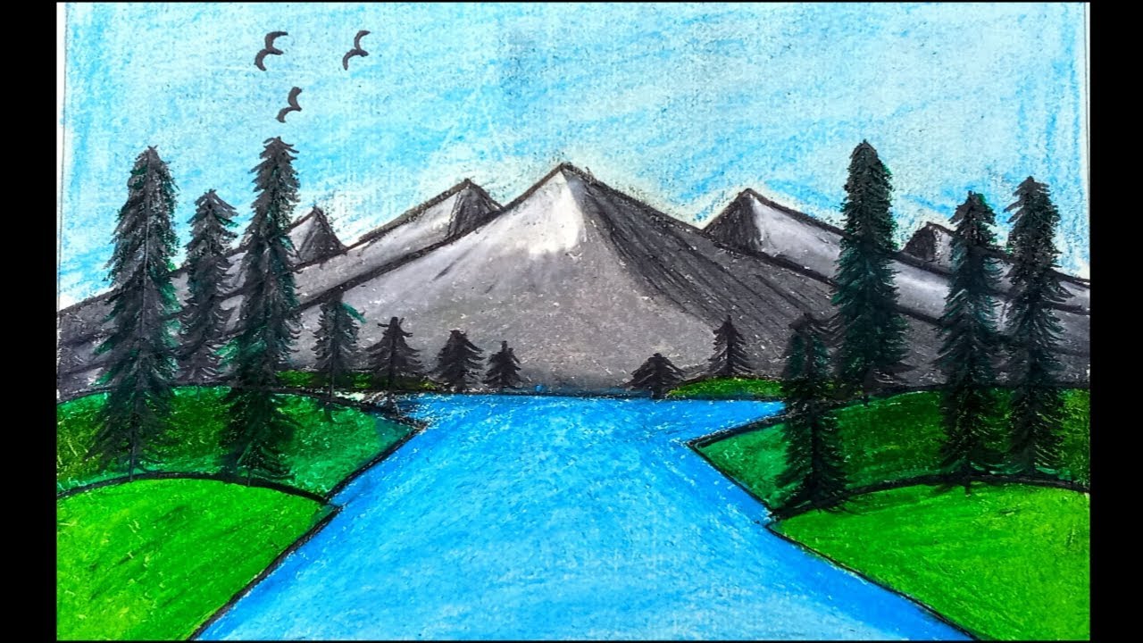 How to Draw Beautiful Mountain Lake | Easy Scenery Drawing#pencilart # ...