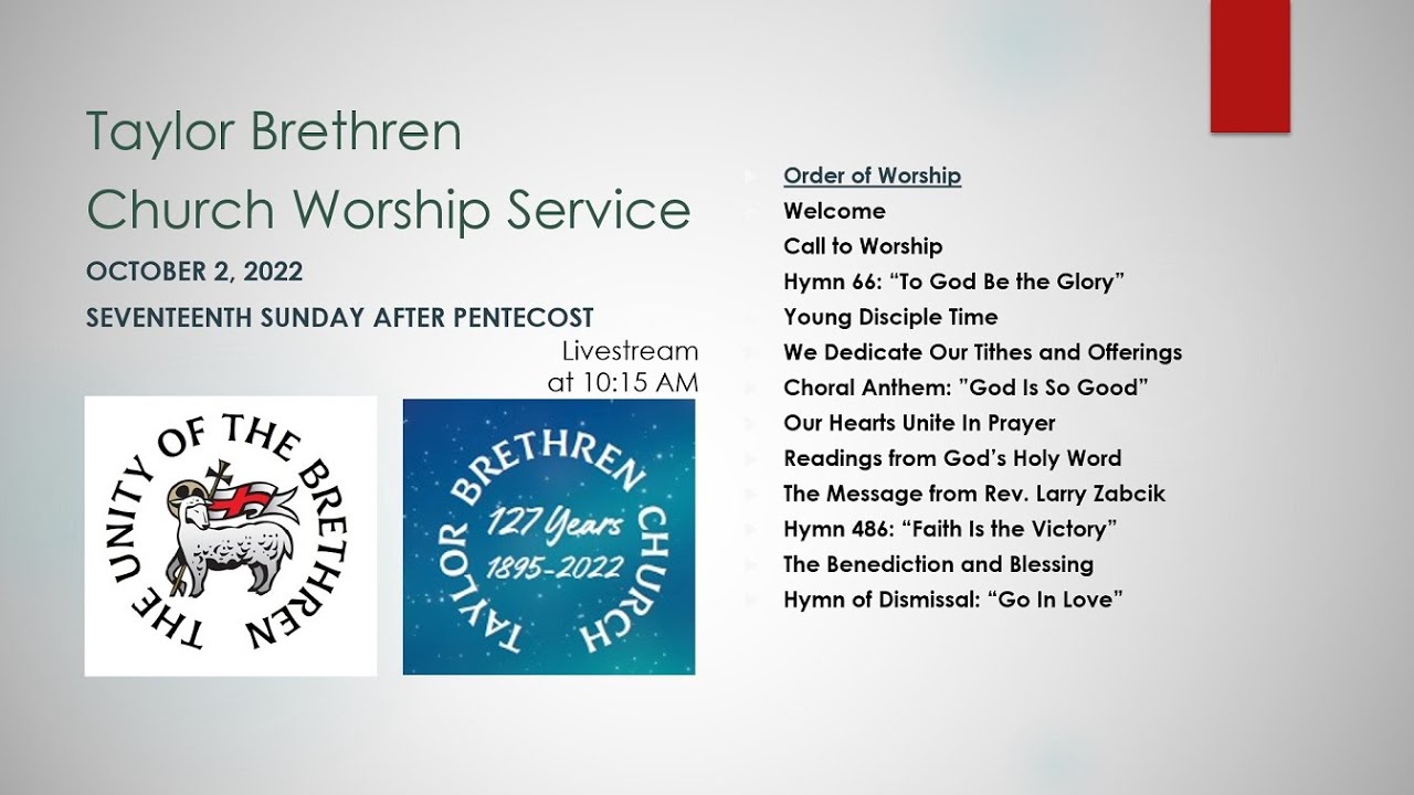 Taylor Brethren Church Worship Service - October 2, 2022 - YouTube