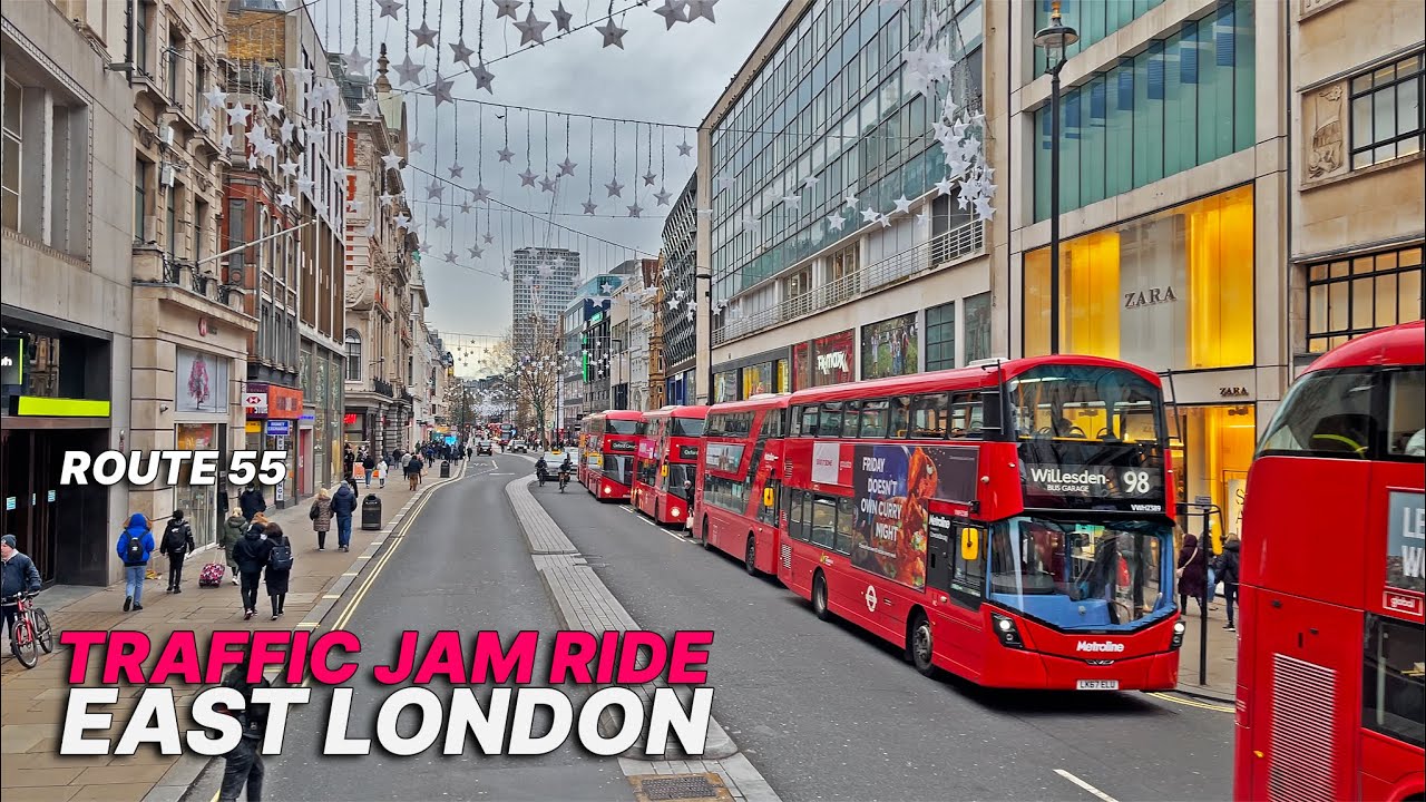 Riding a London double-decker bus in traffic, from Central London to ...