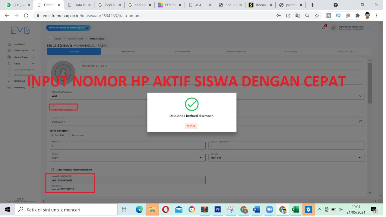 CARA INPUT NOMOR HP SISWA DI EMIS 4.0 dengan cepat | cara memasukkan nomer handphone siswa - YouTube