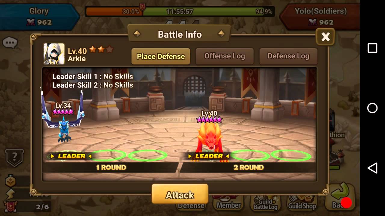 Summoners War : Guild War ( Raoq lvl 40 VS my Light Team 3 x lvl 35 ...