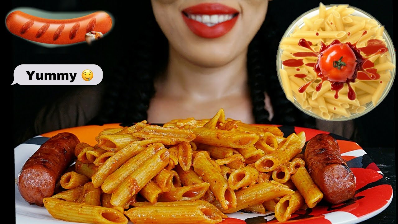 ASMR | Penne pasta & hot dogs | SATISFYING EATING SOUNDS *NO TALKING ...