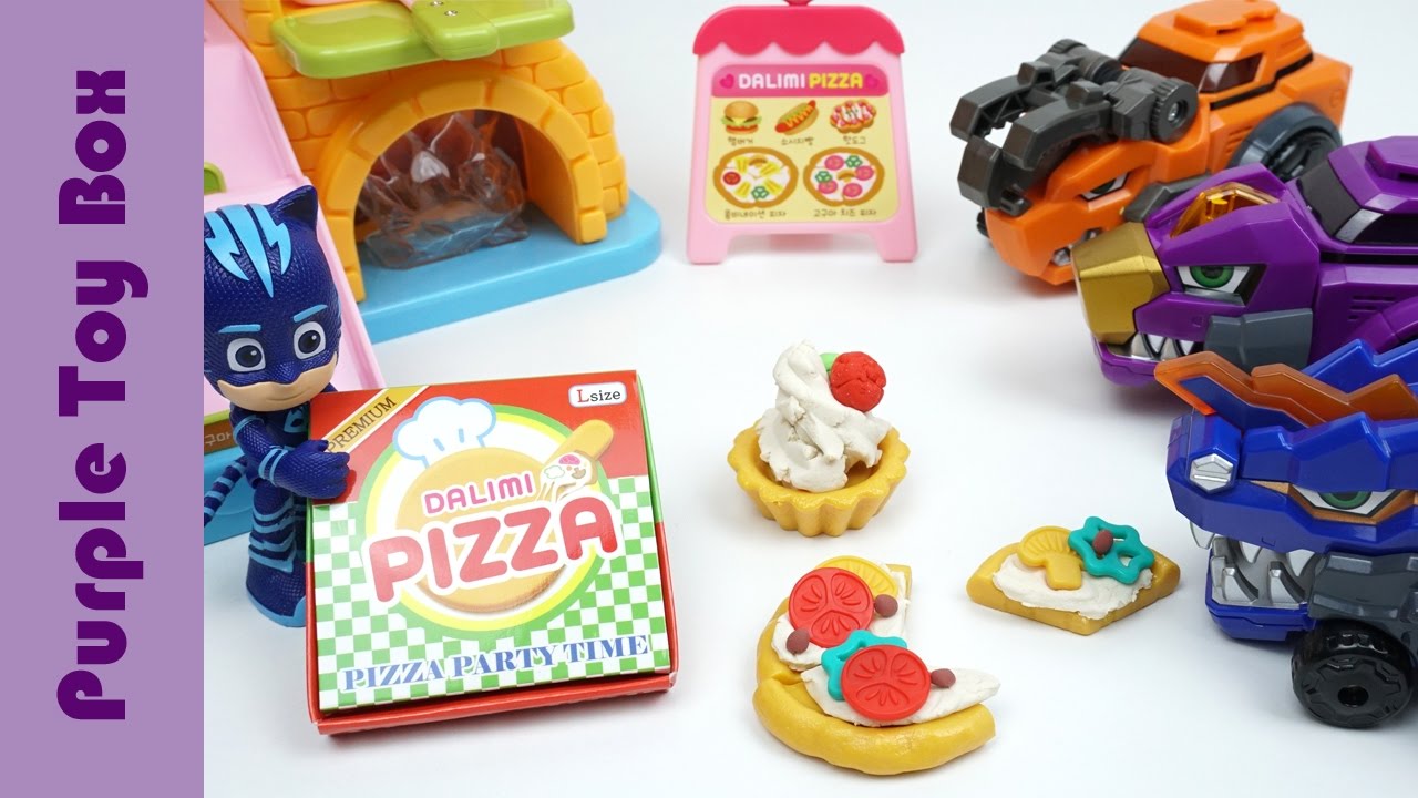 PJ Masks And Dinosaurs Visit Pizza Shop, Dino Core Dinosaur Toys - YouTube