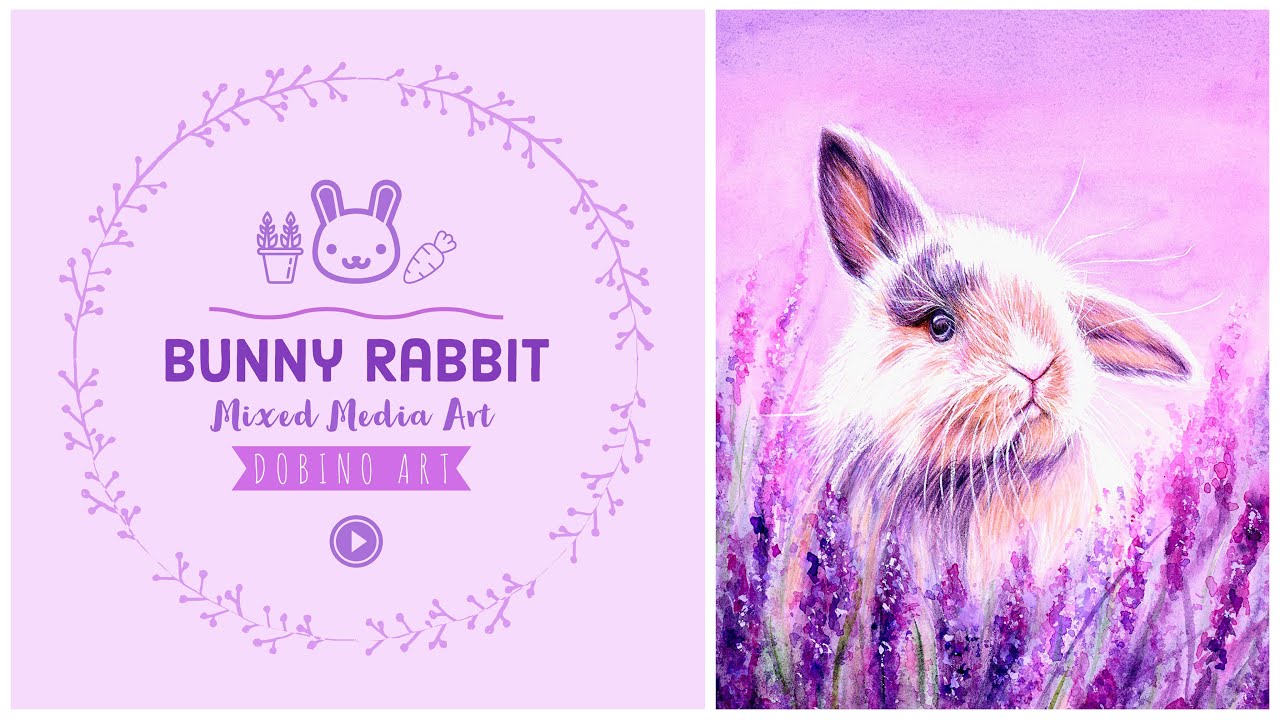 Watercolor & Colored Pencils Bunny Rabbit with Lavender Purple Theme ...