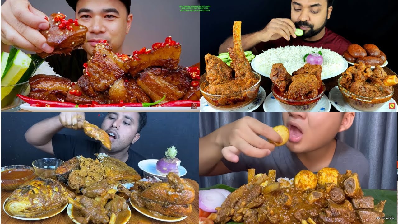 SPICY BRAISED PORK EATING CHALLENGE,HUGE MUTTON CURRY COMPETITION,FISH ...