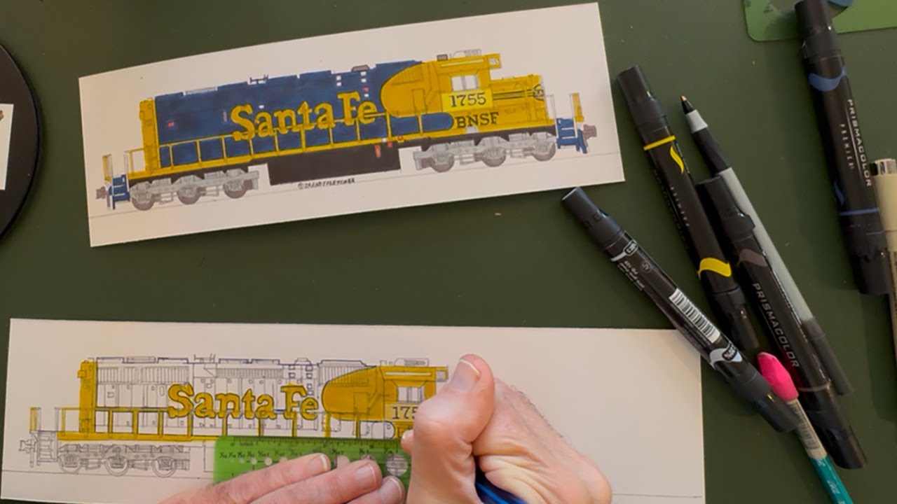 BNSF Santa Fe SD40-2 1755 How To Draw A Train w Andy Fletcher Episode ...