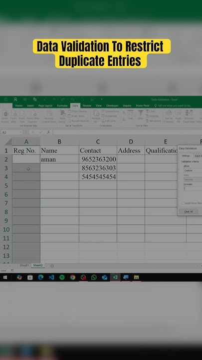 Data validation to restrict duplicate entries #shortvideo #viralvideo #datavalidation #excel # ...