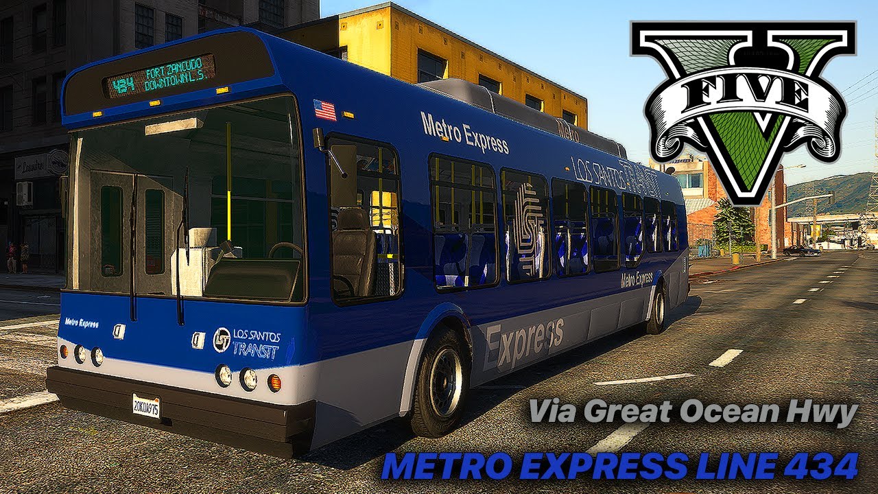 GTA V - Bus Passenger Mode | Metro Express, Line 434, Strawberry - Fort ...