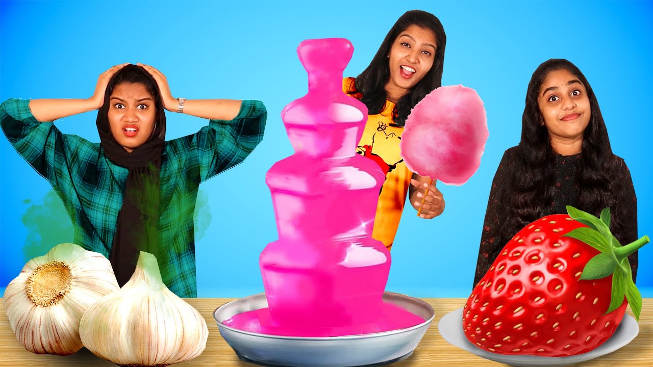 PINK CHOCOLATE FOUNTAIN FOOD CHALLENGE 🤩| പിങ്ക് ചോക്ലേറ്റ് യുദ്ധം ...