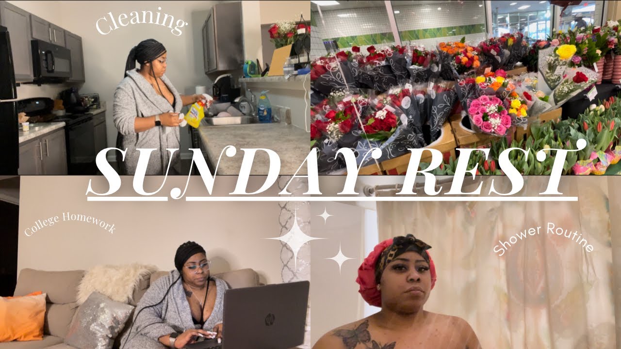 SUNDAY REST ROUTINE| SHOWER ROUTINE| SKINCARE ROUTINE| COLLEGE HOMEWORK ...