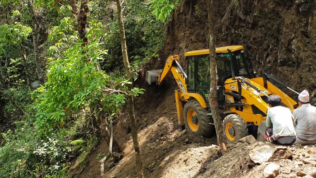 New JCB Backhoe Loader-Making Hilly New Narrow Road - YouTube