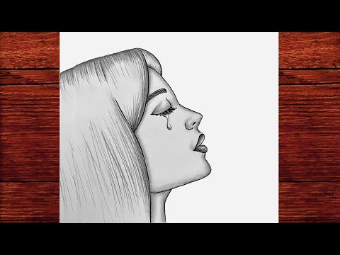 Ağlayan Bir Kızın Çizimi - Kolay Üzgün Kız Çizimi - Çizim Mektebi Kolay Karakalem Çizimleri [2023]