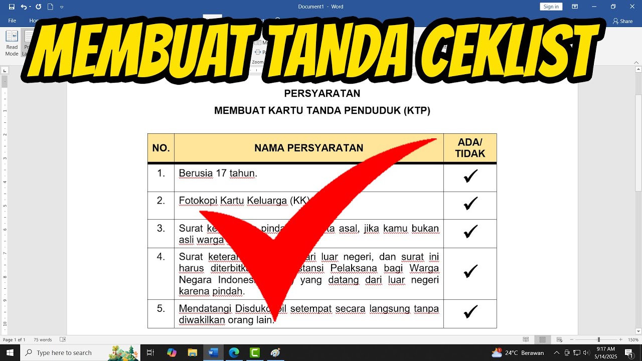 CARA MEMBUAT TANDA CENTANG ATAU CEKLIST DI WORD - YouTube