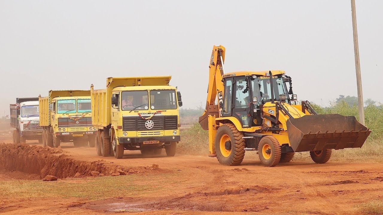 JCB 3dx Xtra Loading Murum in Ashok Leyland 3520 Truck and Tata 2518 ...