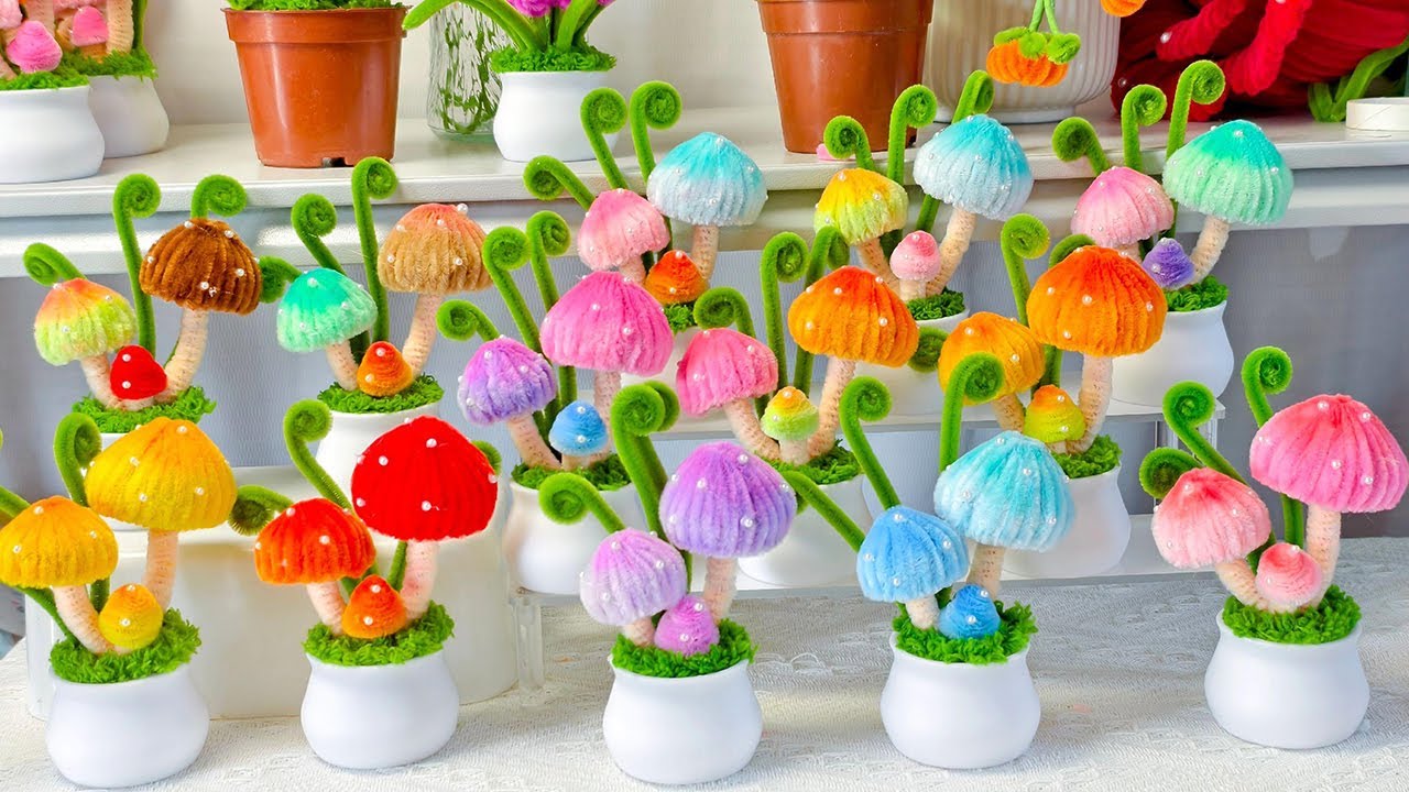 How to Make Pipe Cleaner Mushroom - DIY Pipe Cleaner Mushroom Making ...