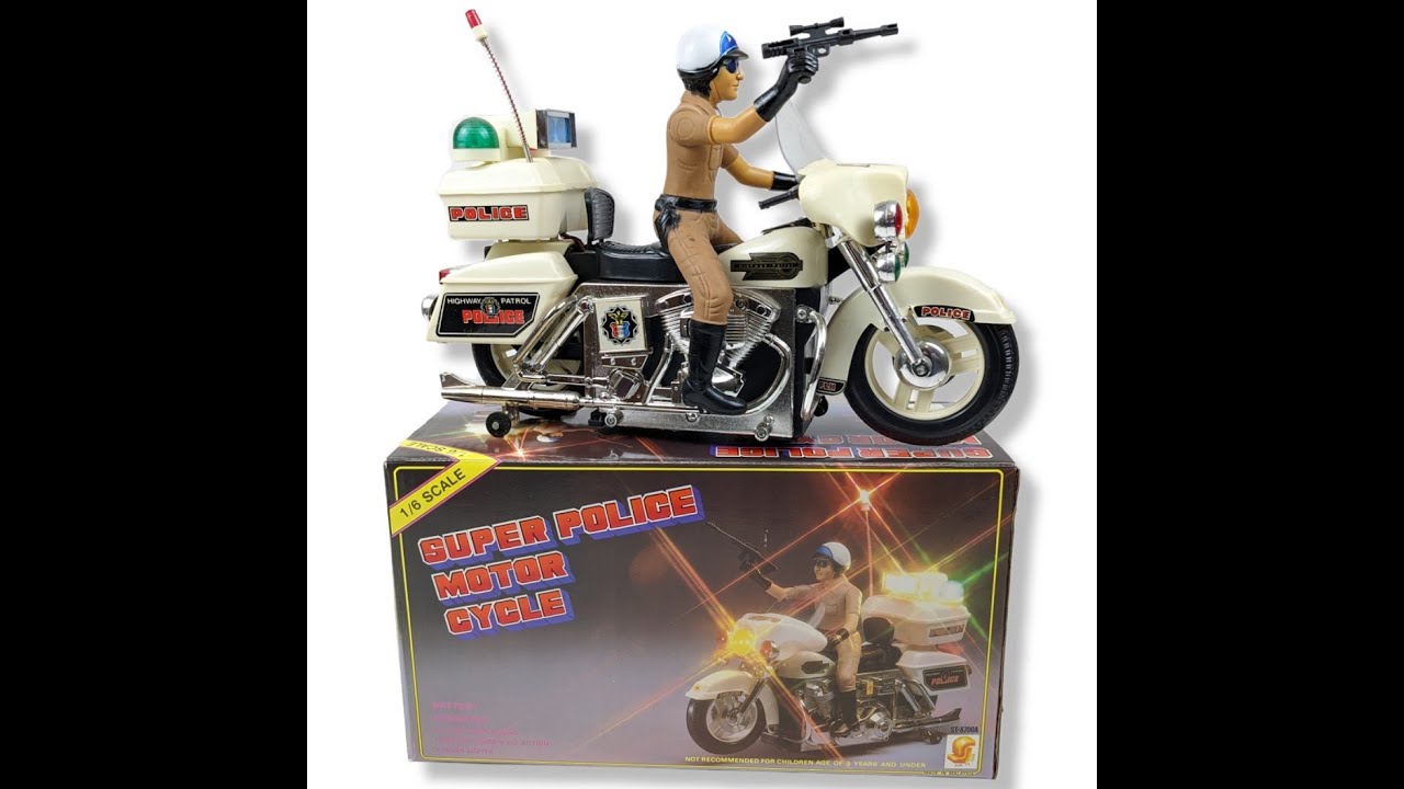 Vintage Super Police Motor Cycle Battery Operated 1/6 Scale Toy w/ Box ...