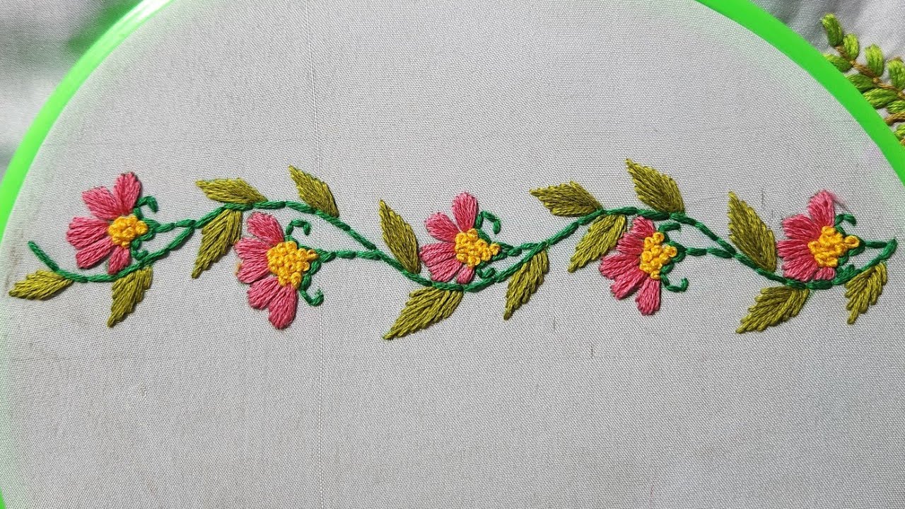 Basic Satin Stitch Flower Border Embroidery || #videos #🌼 - YouTube
