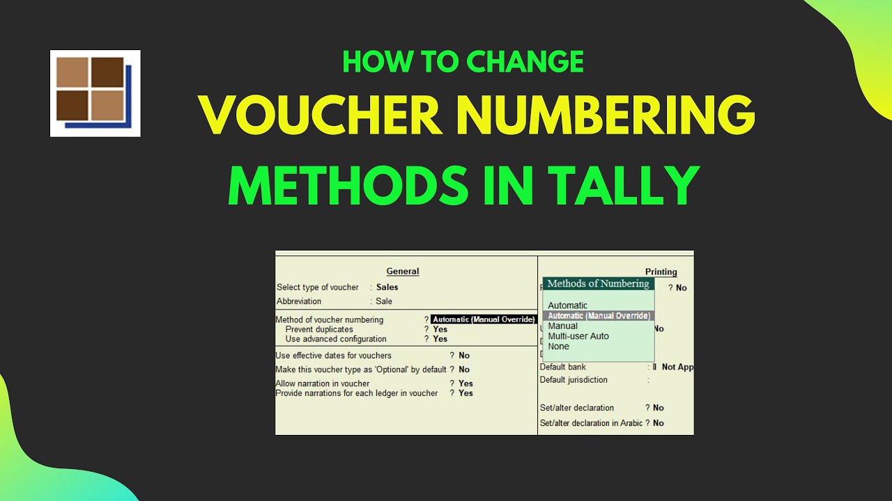 How to change the voucher numbering methods in Tally - YouTube
