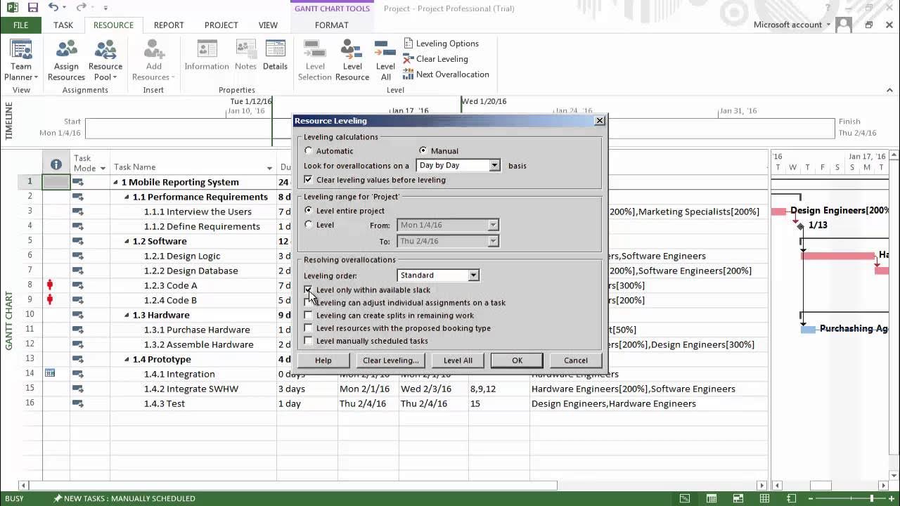 22a How to resolve resource over allocation by Leveling: Overview - YouTube