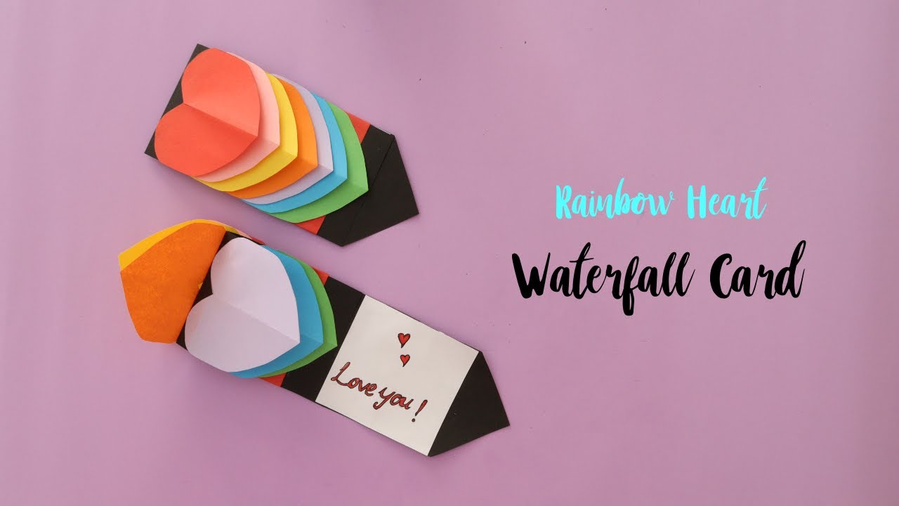 Love Waterfall Card for Valentine's Day 💕 Rainbow Heart Waterfall Card ...