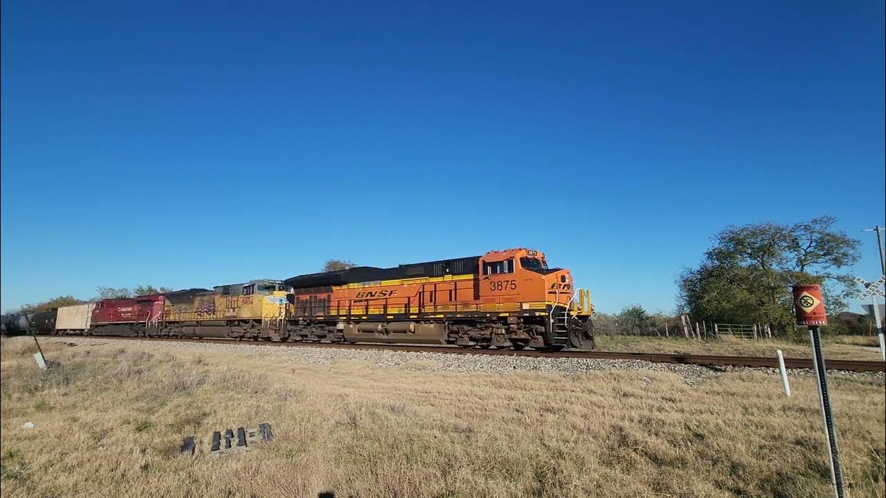 Southbound BNSF 3875/UP 8404/CP 8154, Ethanol Tanker Train, "Ennis Sub" Wortham, TX 11-28-2022 ...