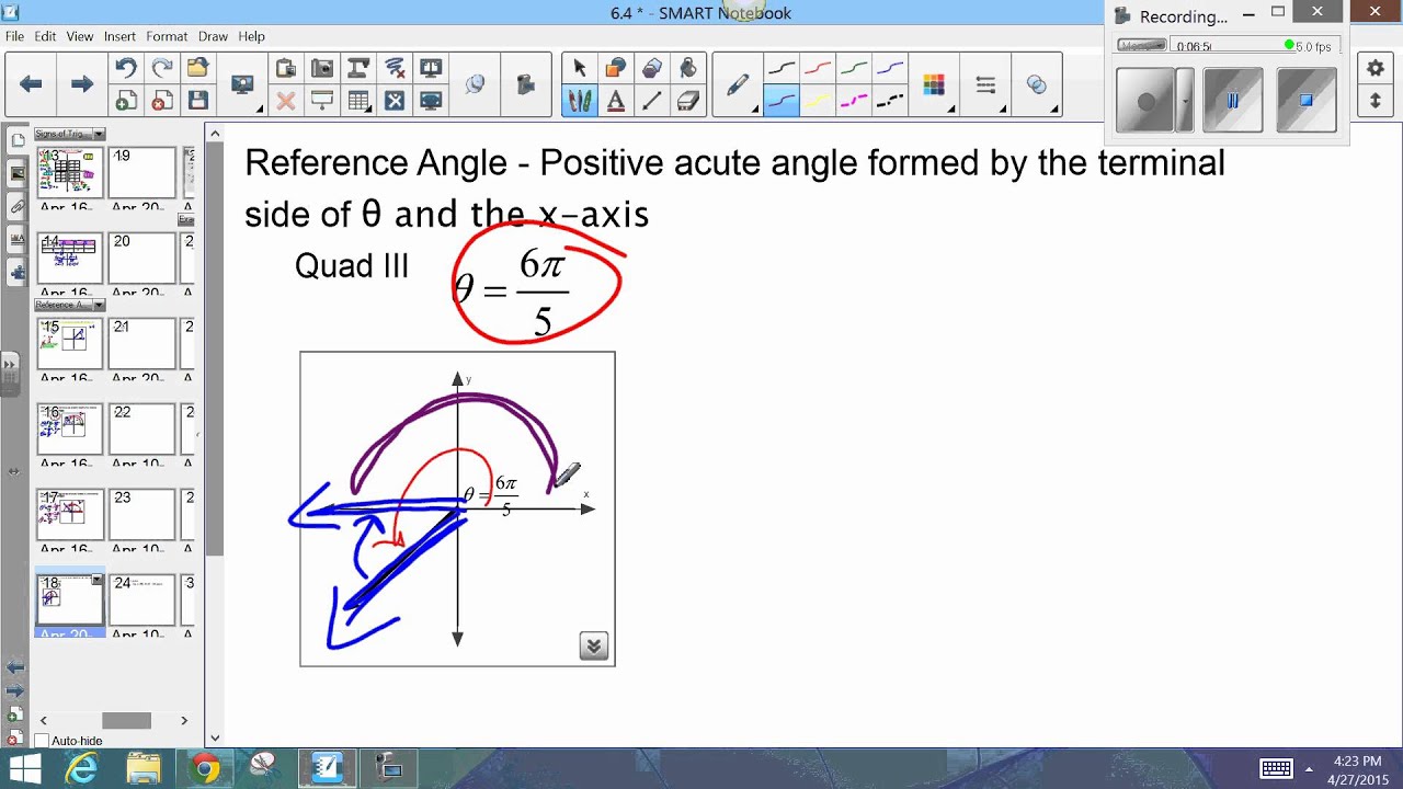 precalc 6.4 reference angles - YouTube