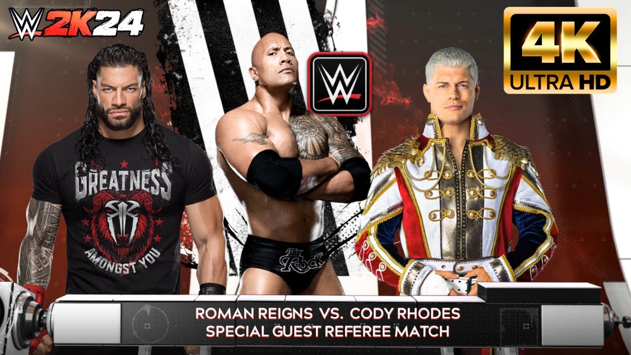 WWE 2K24 Special Referee match Roman Reigns vs Cody Rhodes and The Rock ...