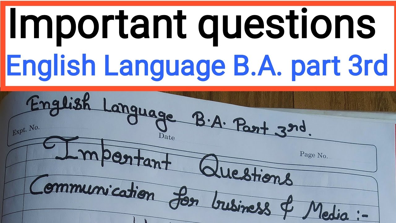 English language B.A. part 3rd Most Important questions ...
