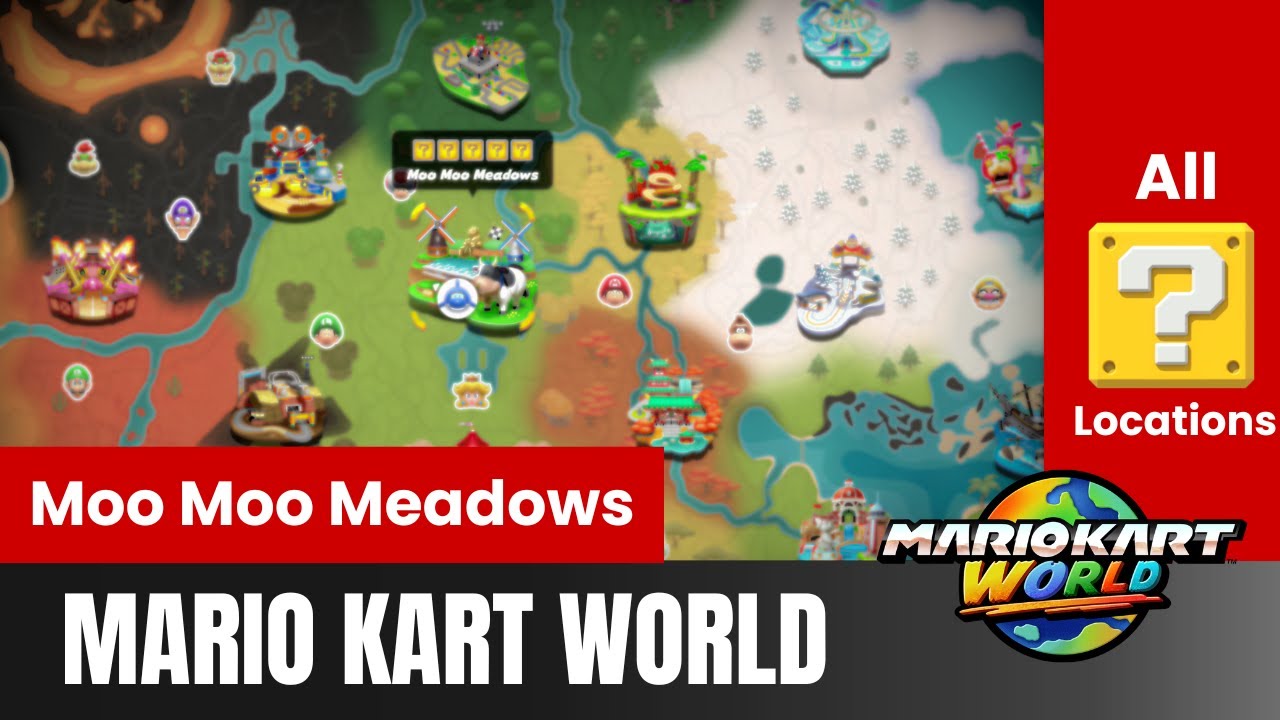 All ? block locations | Moo Moo Meadows | Mario Kart World Guide - YouTube