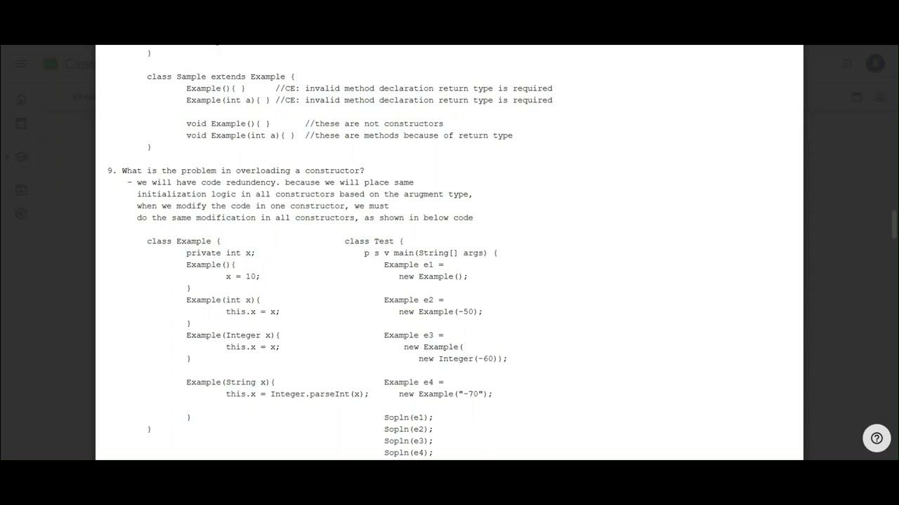 #24 java notes reading Topic is Constructor overloading and chining ...