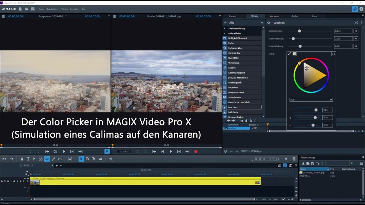 Der Color Picker in MAGIX Video Pro X (Calima simulieren) - YouTube