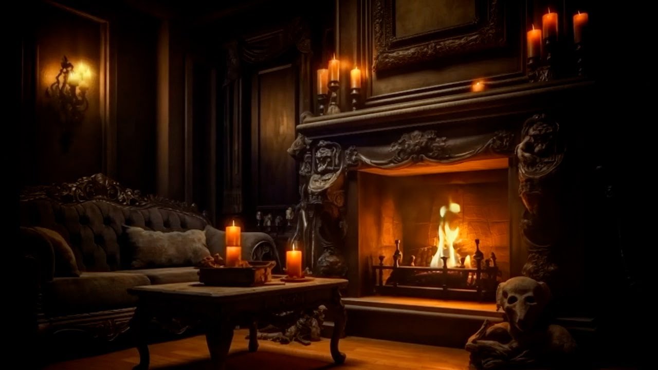 🔥 Haunted Halloween Mansion Fireplace with Thunder, Rain and Howling ...
