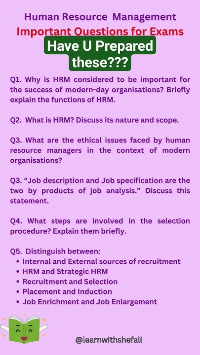 IMPORTANT QUESTIONS Human Resource Management😊😊BBA MBA BCOM MCOM - YouTube