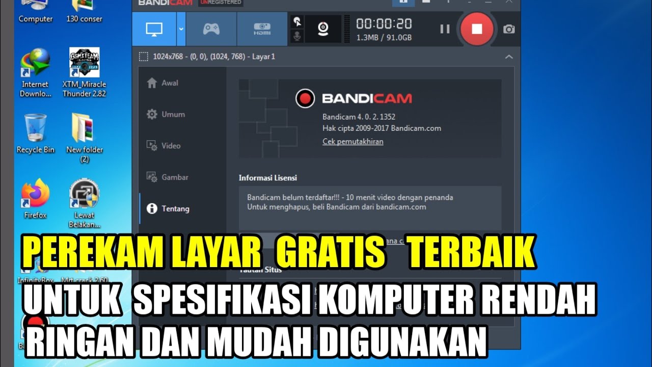 Bandicam Perekam Layar Terbaik Untuk komputer kentang - YouTube