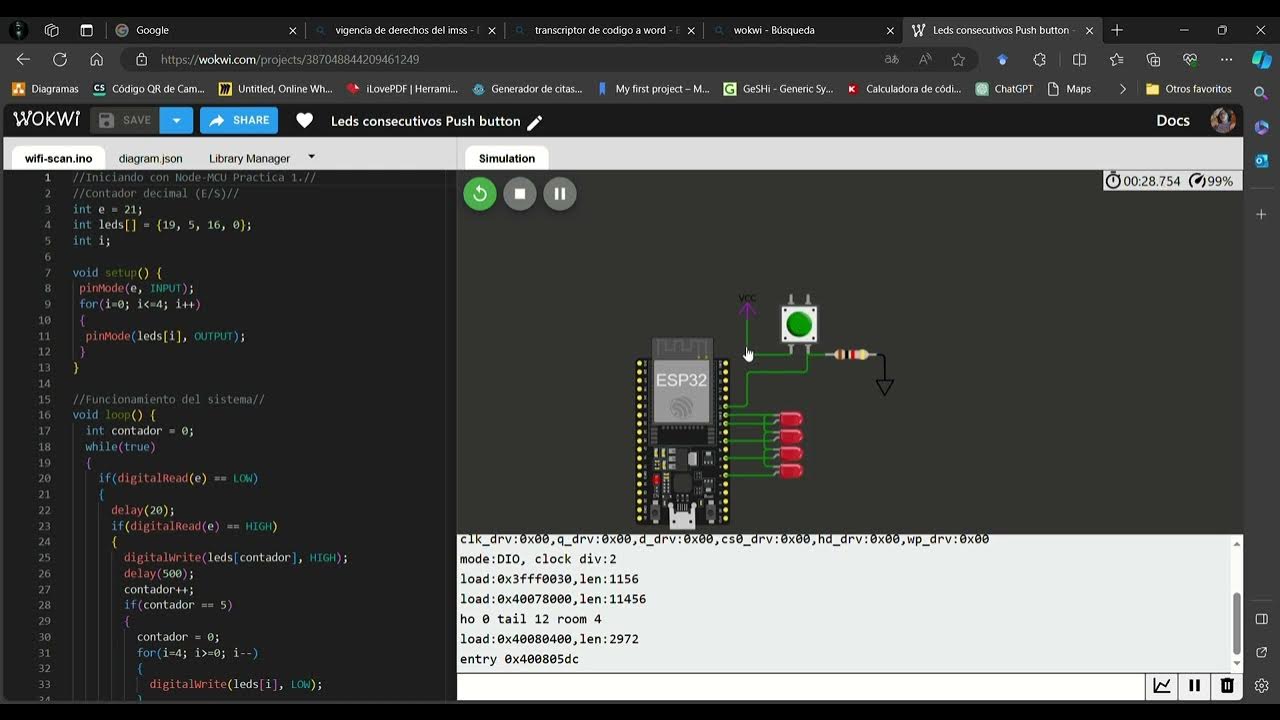 Leds consecutivos Push button en Wokwi ESP32 - YouTube