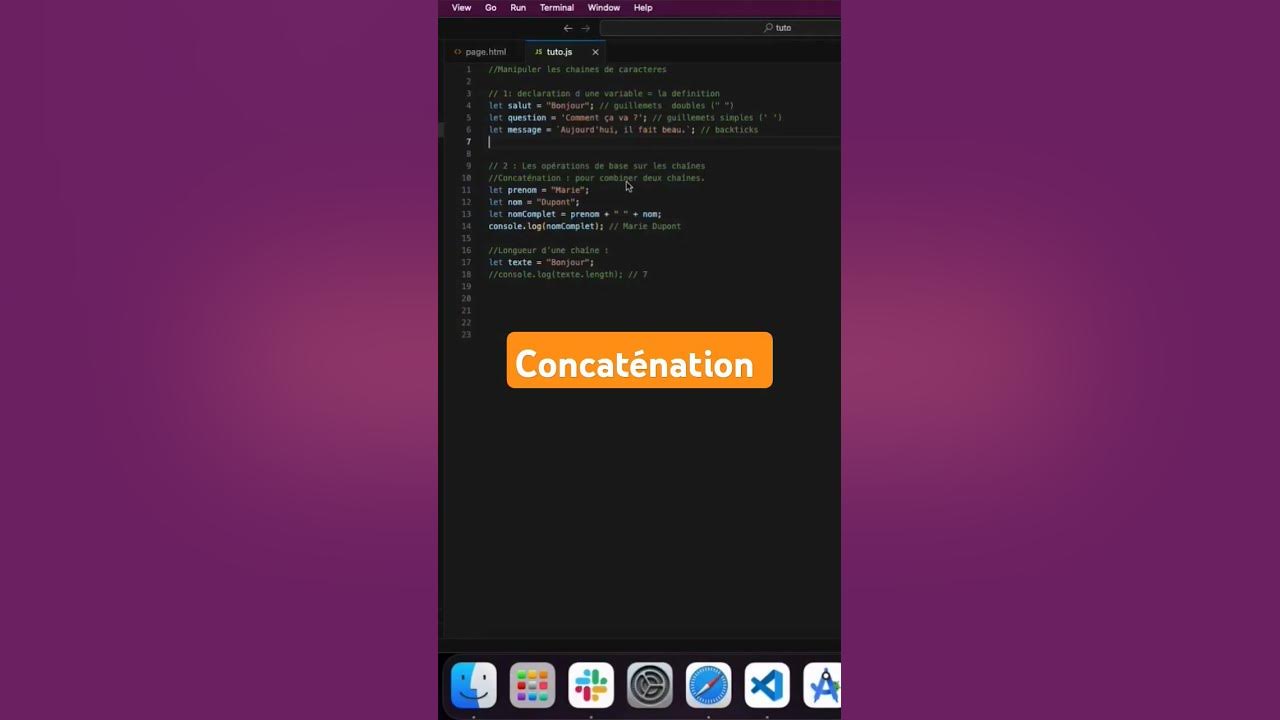 Concaténation dans les chaînes de caractères #programmation #tutoriel #codingbasics - YouTube