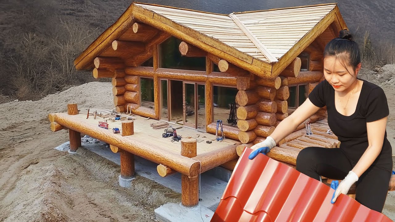 Build The Most Beautiful LOG House | Girl Builds Home with Lowest Cost ...