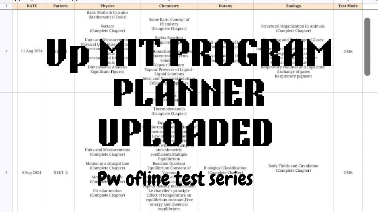 pw vp MIp planner update #testseries #physicswallah # ...