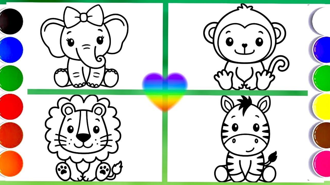 How to draw animals | Learn to draw 4 cute animals for kids # ...