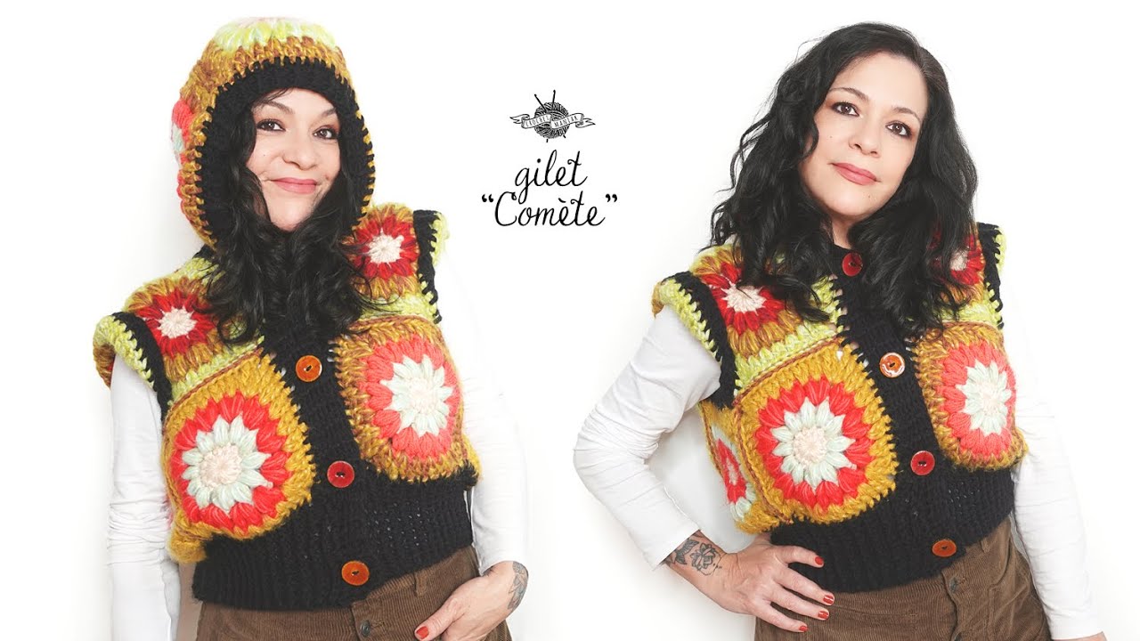 Crochet gilet "Comète" I Tuto gilet sans manches I Gilet capuche - YouTube
