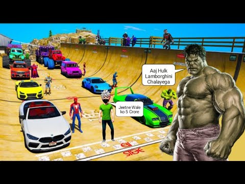 Hulk vs Spider man vs Iron man Car Race//Mega Ramp Car Stunt ...