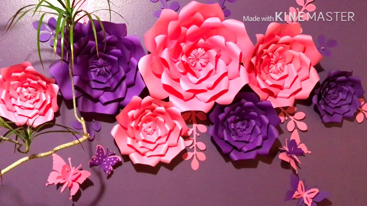 Purple & Pink Paper Flowers With Butterflies DIY - YouTube