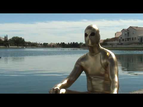 gold spandex zentai by the lake