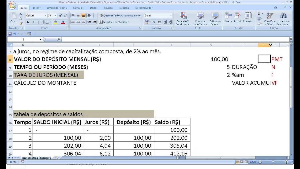 Curso de Matemática Financeira Renda Certa Anuidade Cálculo Teoria ...
