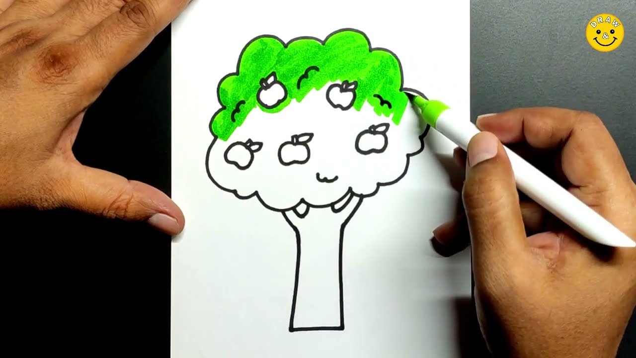 Apple tree drawing || Easy step by step drawing - YouTube