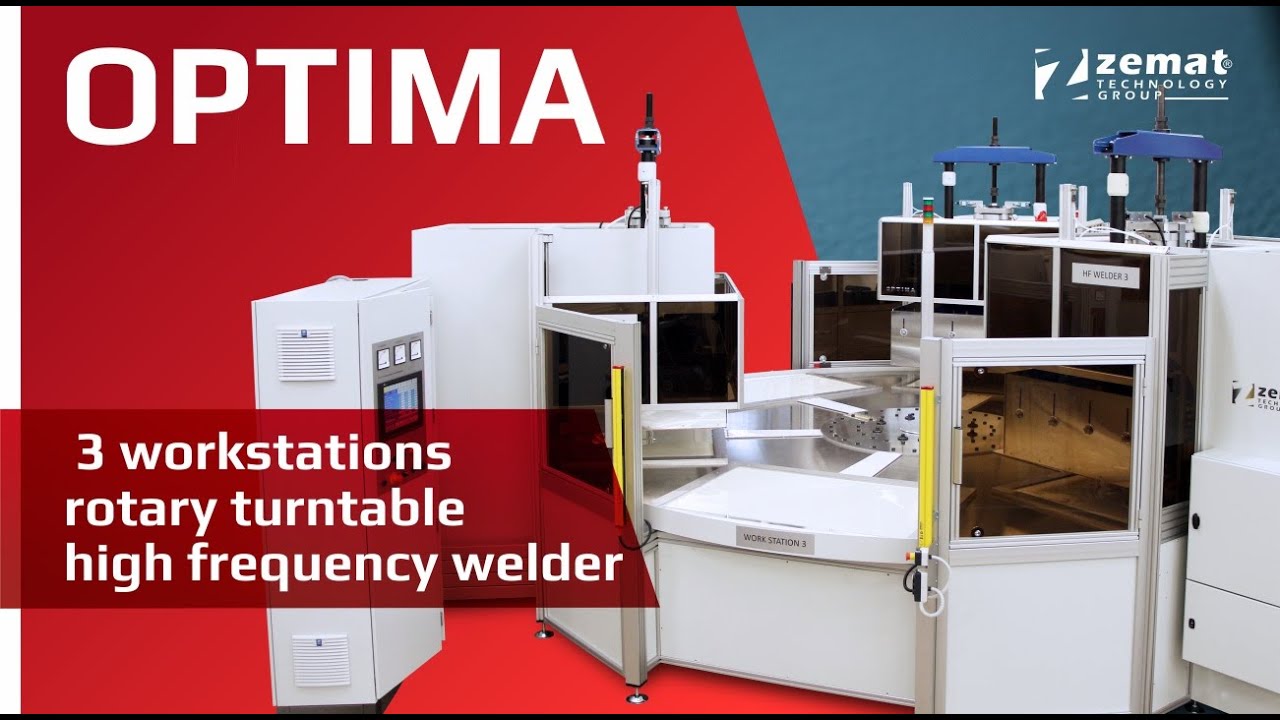 OPTIMA - 3 workstations rotary turntable high frequency welder - YouTube