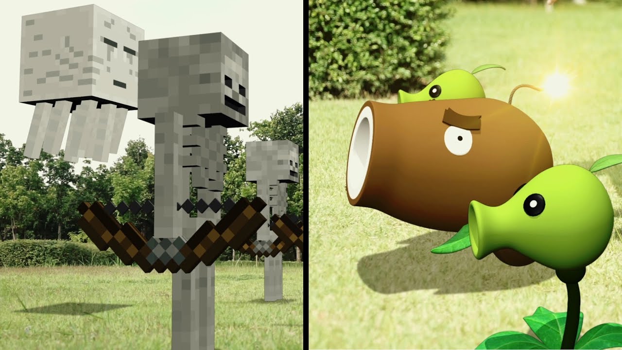 Plants vs Minecraft Ghast & Skeleton - YouTube