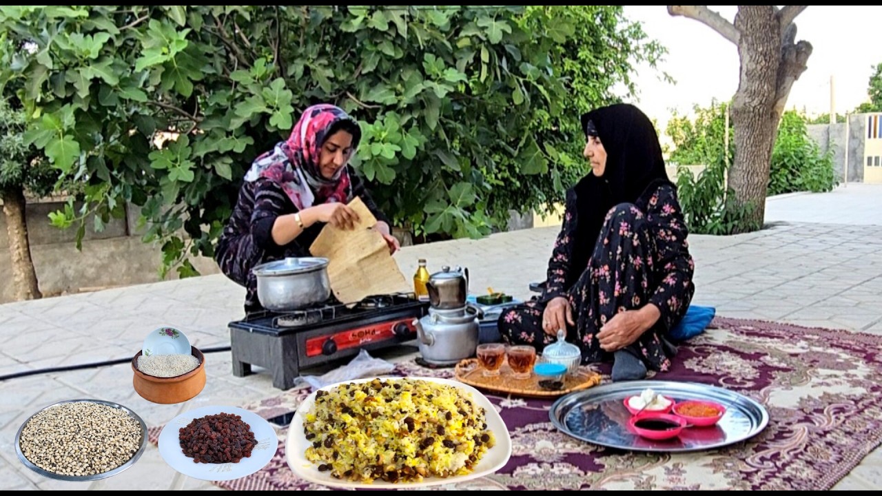Country life in Iran: Cooking traditional bean pilaf with saffron ...